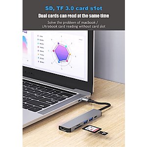 USB C Hub, VR robot 6 in 1 USB C to HDMI Adapter Splitter with Type-C PD Charging Port, 2 USB Ports, SD/TF Card Reader, 4K HDMI Video,USB Dongle Docking Station, Compatible with PC Laptop, Mac Pro