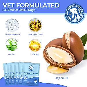 PUPMATE Pet Cleaning Glove Wipes for Dogs & Cats, Hypoallergenic Deodorizing Disposable No-Rinse Grooming Wipes, Extra Thick Bathing Wipes,Perfect for Pet Dry Cleaning,Daily Care and Travel,6 pcs