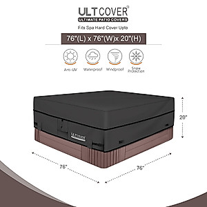 ULTCOVER Waterproof 600D Polyester Square Hot Tub Cover Outdoor SPA Covers 76 x 76 inch, Black