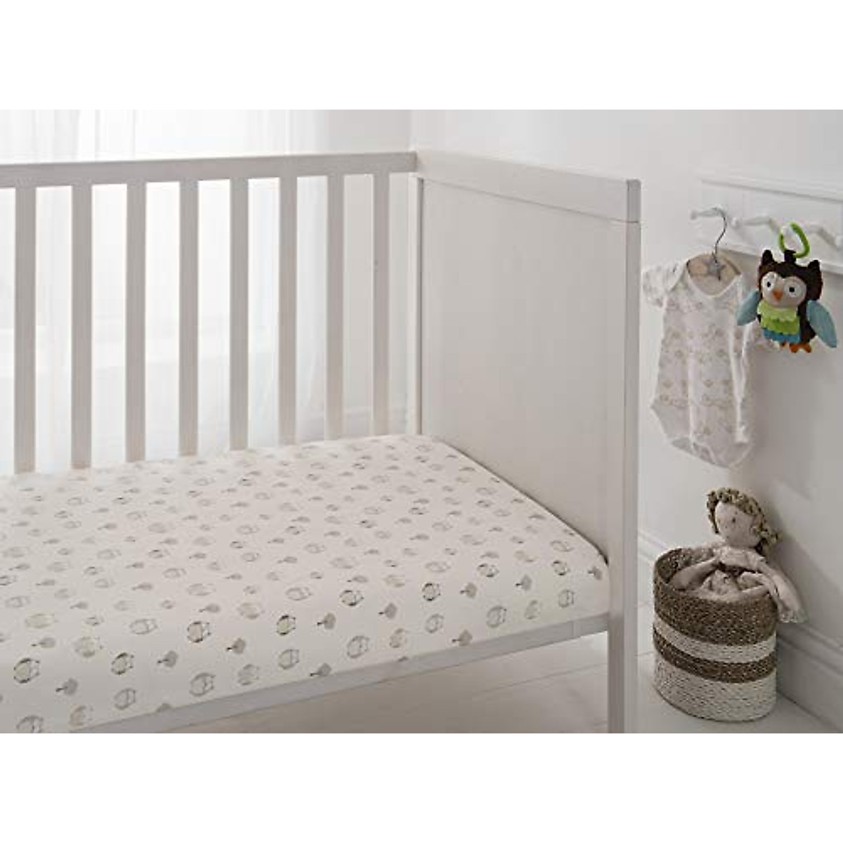 Cuddles & Cribs 2 Pack GOTS Certified Organic Cotton Fitted Crib Sheet - Tan, Owl