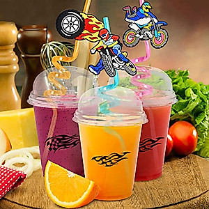 Dirt Bike Drinking Straws 24 PCS Motorcycle Party Favors with 2 Cleaning Brush Motocross Racing Birthday Party Supplies BMX Party Decorations for Kids