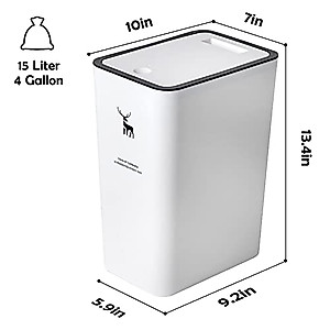 XPIY Trash Can with Lid, 2 Pack 4 Gallons/15 Liters Garbage Can with Press Top, Small, Dog Proof, Plastic Trash Bin, Waste Basket for Bathroom|Kitchen|Bedroom|Office|Living Room|Study (White)