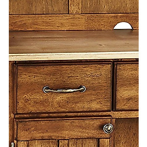 Home Styles Buffet of Buffets Cottage Oak Server with Natural Wood Top, Three Utility Drawers, Two Door Hutch, Removable Wine Rack, and Brushed Steel Hardware