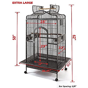 Extra Large Wrought Iron Open/Close Play Top Bird Parrot Cage, Include Metal Seed Guard Solid Metal Feeder Nest Doors Overall Dimensions: 35.25" Wx29.5 Lx62 H(with Seed Skirt)
