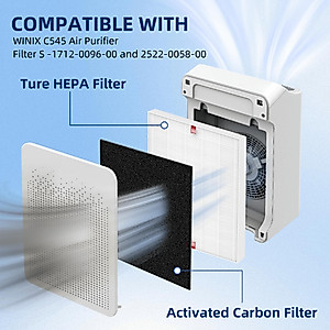 APPLIANCEMATES C545 Replacement Filter S for Winix C545 Air Purifier, Replace 1712-0096-00 2522-0058-002, 2 × H13 Ture HEPA Filters + 8 × Activated Carbon Filters