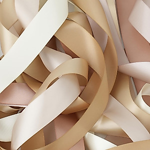 DINDOSAL Champagne Ribbon 1 Inch Satin Ribbon 6 Rolls Assortment Pale Gold Ribbon for Wedding Silk Antique Gold Ribbon for Wedding Ribbon for Gift Wrapping Hair Bows Crafts Bouquet - 60Yards