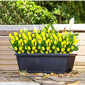 Guagb 8 Bundles Outdoor Artificial Tulips Fake Flowers UV Resistant Faux Plastic Greenery Shrubs Plants for Home Outside Garden Porch Window Farmhouse Decor (Yellow)