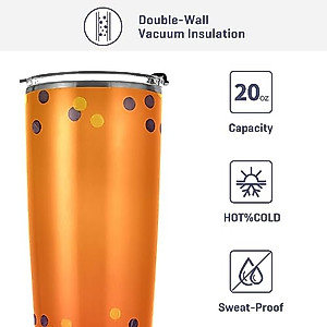 Jihqo Halloween Orange Polka Dots Tumbler with Lid and Straw, Insulated Stainless Steel Tumbler Cup, Double Walled Travel Coffee Mug Thermal Vacuum Cups for Hot & Cold Drinks 12oz