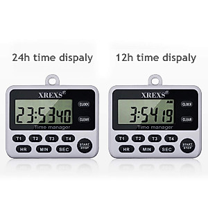 XREXS 4 Channels Digital Kitchen Timer Clock, Cooking Timer with Large LCD Display, 4 Groups Simultaneous Timing Countdown Up Pocket Timer, Magnetic Attachable (Battery Included) (396)