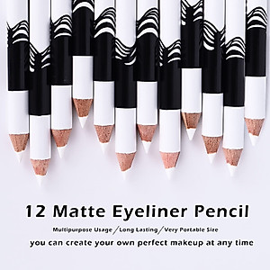 Ownest 12 Packs Professional Highlighter Eye Liner Pen, Soft Strokes Easy to Color Eyeshadow Pencil, Waterproof, Long lasting, White Eyeliner Pencil Makeup