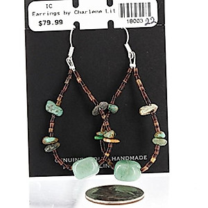 $80Tag Certified Silver Navajo Hooks Turquoise Jade Native Earrings 390762726308 Made By Loma Siiva