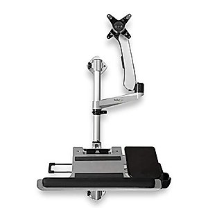 StarTech.com Wall Mount Workstation - Articulating Standing Desk w/Ergonomic Height Adjustable Monitor Arm & Padded Keyboard Tray - 34" VESA Display - Foldable Wall Mounted Sit Stand (WALLSTSI1)