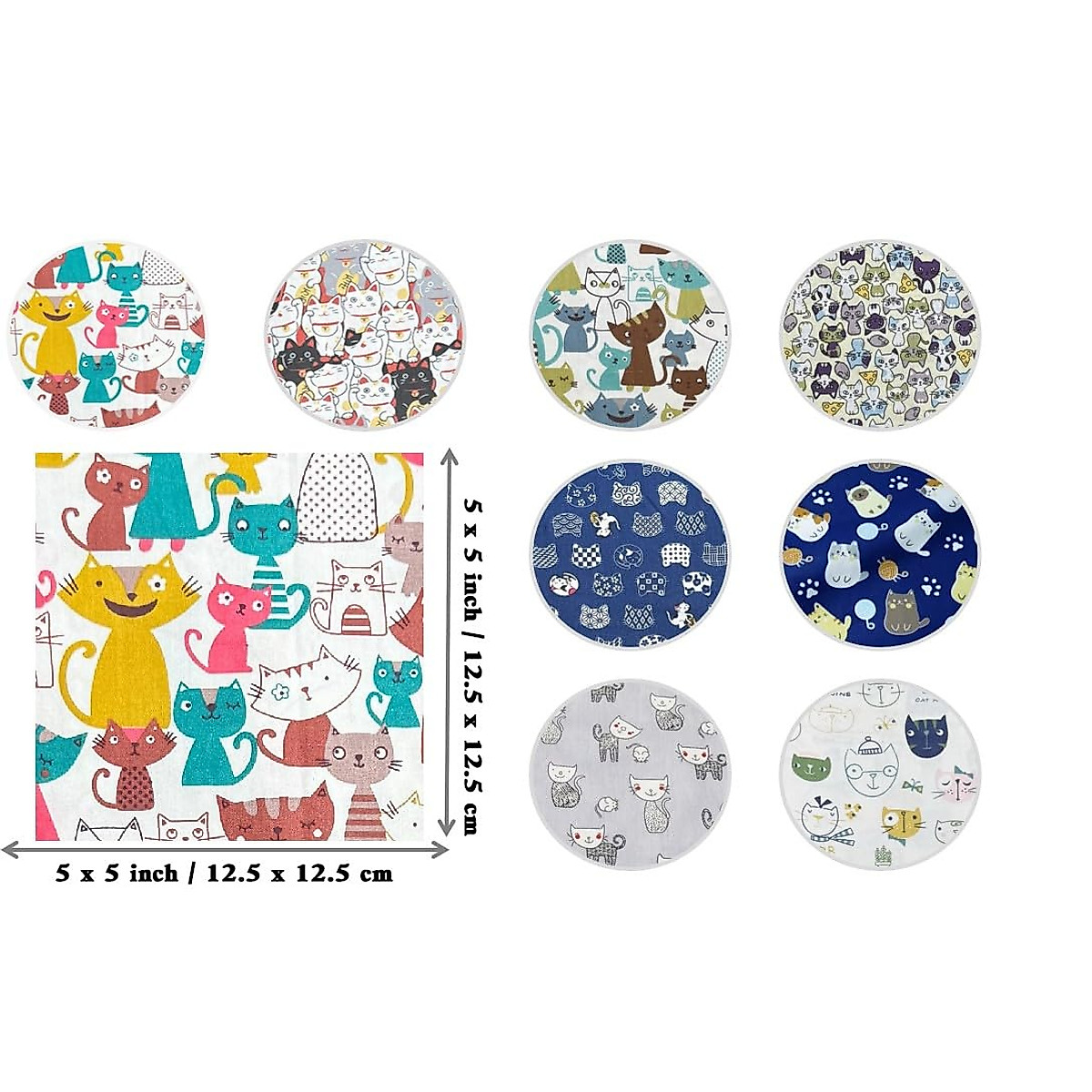 48pcs Cat Charm Packs Fabric Squares 5" x 5",Quilting Cotton Fabric Bundles Precut Fabric Pathwork for Quilting,Sewing and Scrapbooking(Cat Theme)