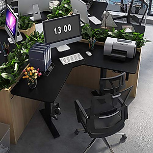 L-Shaped Standing Desk,Height Adjustable Electric Corner Desk,48 Inches Home Office Table with Splice Board,Dual Motor Home Office Desks Black Frame (Black)