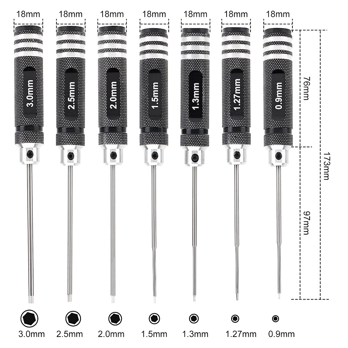 RC Hex Driver Set - 7pcs Hex Allen Screwdriver Kit 0.9mm/1.27mm/1.3mm/1.5mm/2.0mm/2.5mm/3.0mm Allen Wrench Set Key Driver Repair Tools for Traxxas RC Car Drone Multi-Axis Helicopter RC Models