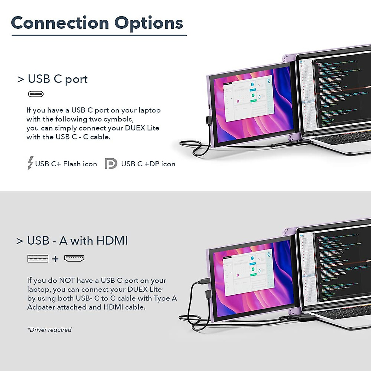 New Mobile Pixels Duex Lite Portable Monitor for Laptops(2024 Upgraded), 12.5" Full HD IPS Laptop Screen Extender, USB C/HDMI Powered Plug and Play, Windows/Mac/Android/Switch Compatible (Misty Lilac)
