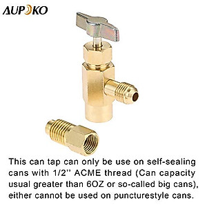 Aupoko R134A Self-Sealing Can Tap with R134A Tank Adapter, 1/2’’ Acme to 1/4’’ SAE Refrigerant Can Bottle Tap Opener with 1/4’’ SAE Female and 1/2’’ Acme Male Adapter