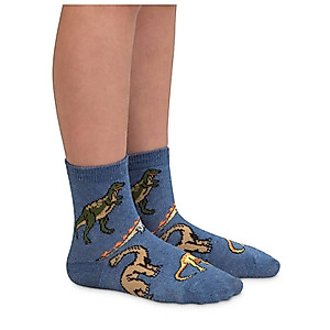 Jefferies Socks Little Boys' 3-7 Dino Triple Treat Socks (Pack of 3), Pine, X-Small
