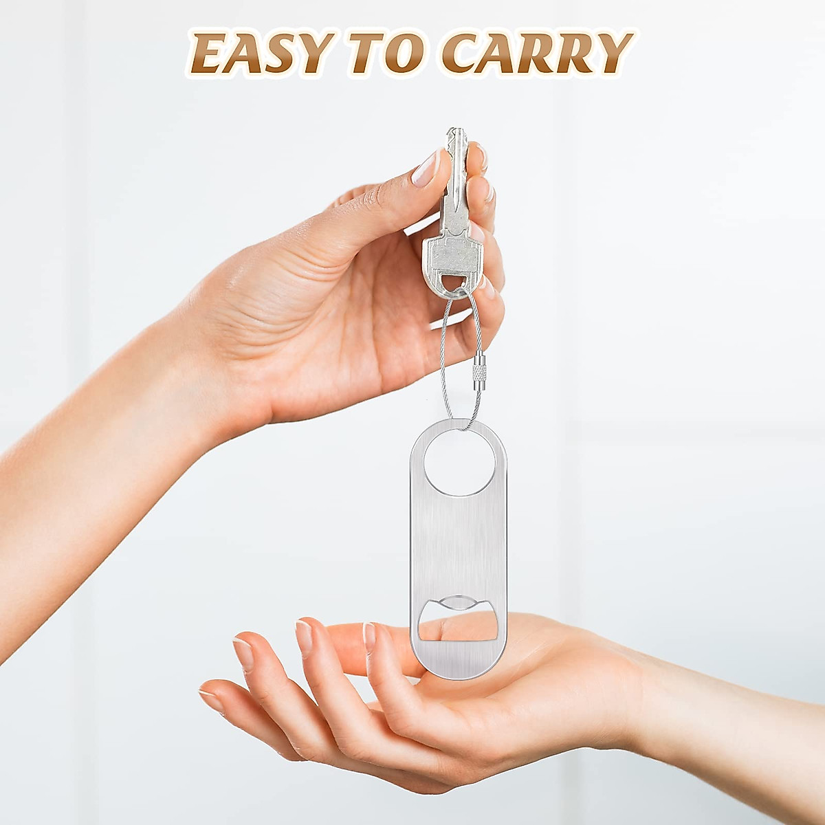 50 Pieces Stainless Steel Flat Bottle Opener with Keychain Beer Opener Bulk Soda Beverage Opener for Men Women Bartender Kitchen Bar Restaurant Tool, 3.5 x 1.3 Inches (Silver)