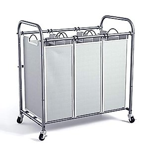 ROMOON Laundry Sorter, Laundry Hamper 3 Section with Heavy Duty Rolling Lockable Wheels, Laundry Basket Organizer with Removable Bags for Dirty Clothes Storage, Grey