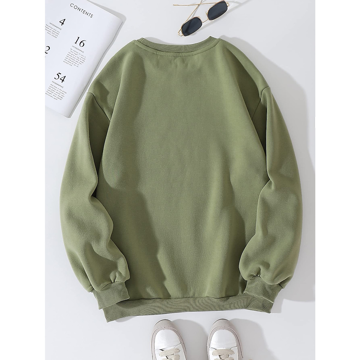 Floerns Women's Casual Long Sleeve Crewneck Pullovers Tops Solid Sweatshirt Army Green L