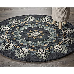 LR Home Charcoal Paradise Area Rug, 4' Round, Dark Blue