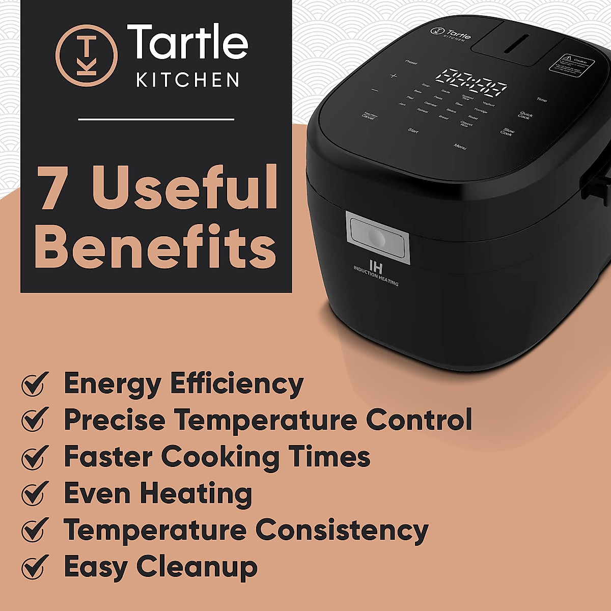 Tartle Kitchen IH103 Pressure Induction Heating Rice Cooker and Warmer, 6 cup - Japan style - IH Technology with Steamer (1.5L)