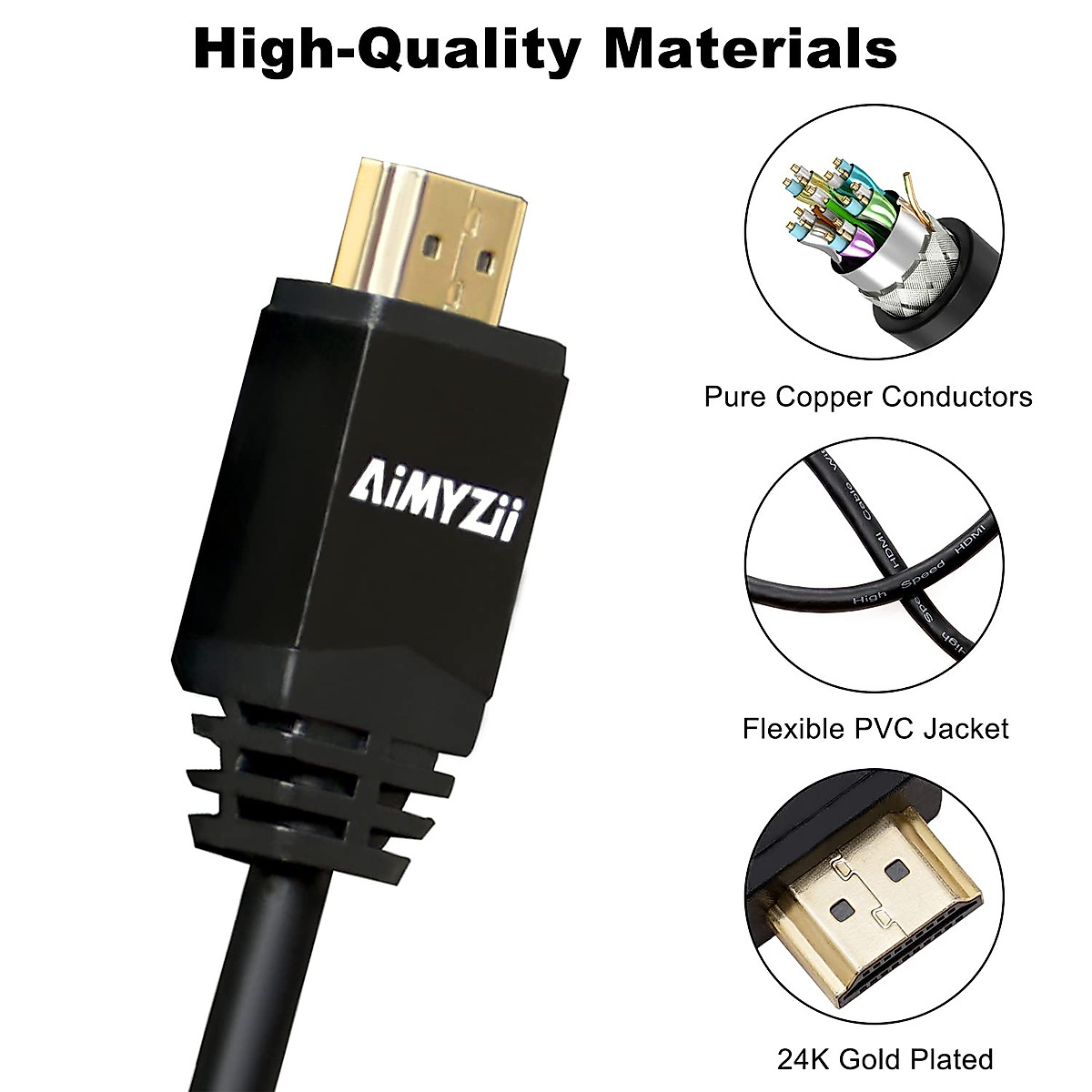 Aimyzii HDMI Cable 75 Feet 4K HDMI 2.0 Cable with Built-in Signal Booster Support 4K 3D 2160P 1080P HDCP2.2 Ethernet ARC and Bandwidth 18Gbps-Black