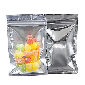 100 Pack Mylar Bags - 3.3x5.5 Inch Packing Pouch Bags Resealable Clear Zip Lock Food Storage Bags, Food Safe Plastic Aluminum Material - Silver
