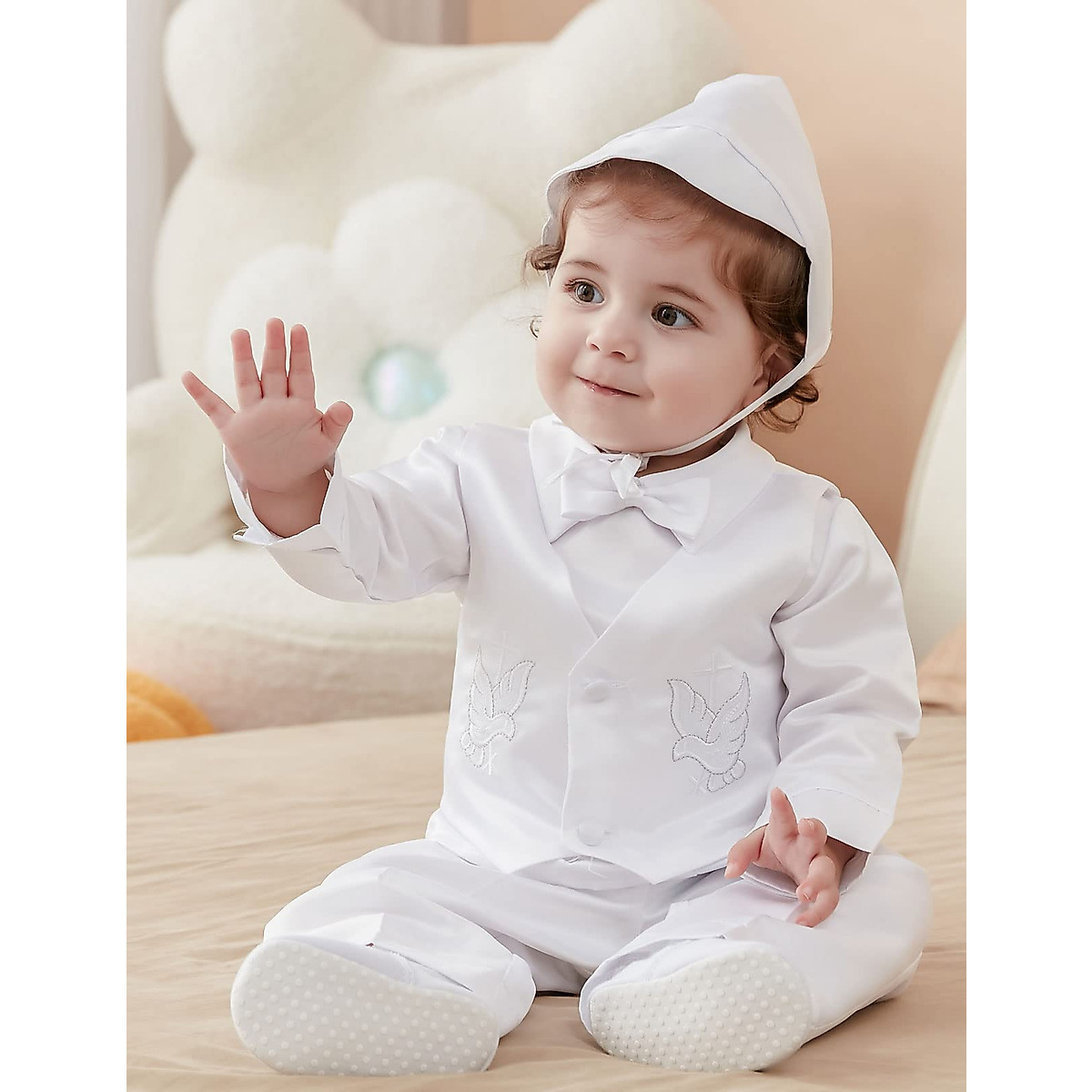 A&J DESIGN Baby Baptism Outfit Boy Christening White Suits 3-6 Months