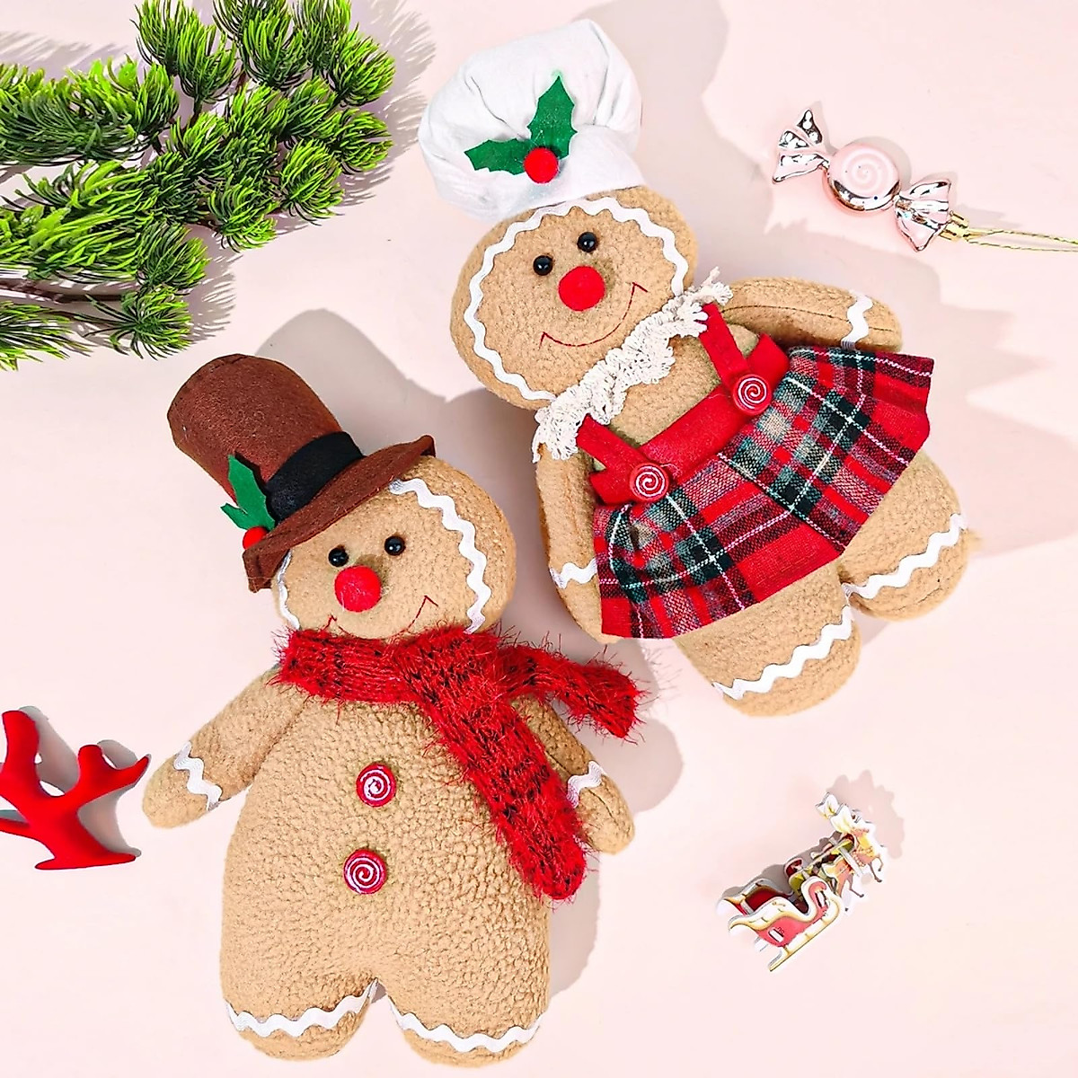 TOPORTY Christmas Gingerbread Man Plush Toys Gingerbread Stuffed Animal Cute Christmas Tree Plush Pillow for Party Decor Christmas Birthday Gifts