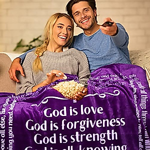 FILO ESTILO Christian Gifts for Mom, Religious Blanket with Bible Verses, Faith, Catholic, Spiritual, Church, Inspirational Gifts, Christian Home Décor, Women, Men 60x50 Inches (Purple)