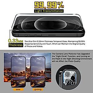 QHOHQ 3 Pack Screen Protector for iPhone 12 Pro 6.1 Inch with 2 Pack Tempered Glass Camera Lens Protector, Ultra HD, 9H Hardness, Scratch Resistant, Easy Install - case Friendly