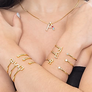 beya LUX Gold Bangle Bracelets for Women – Gold Initial Bracelet with Letter Charm – 18K Gold Plated Bracelets for Women – Chic and Dainty with Cubic Zirconia Stones - Letter C