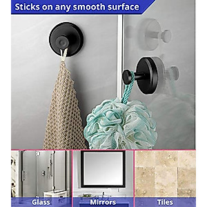 HOME SO Suction Cup Hooks for Shower, Bathroom, Kitchen, Glass Door, Mirror, Tile – Loofah, Towel, Coat, Bath Robe Hook Holder for Hanging up to 15 lbs – Waterproof, Dark, Matte Black (2-Pack)