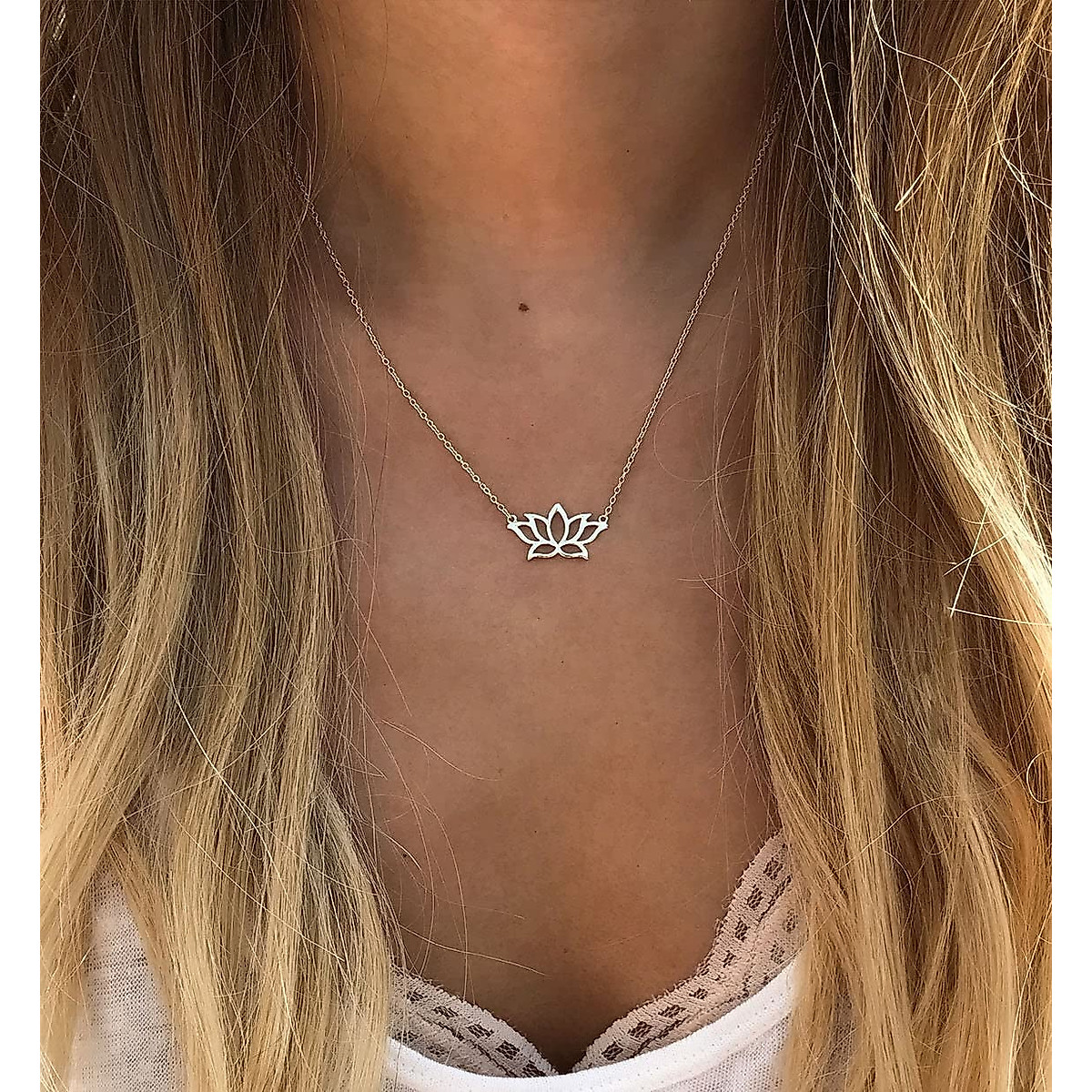 Tasiso 14K Gold Lotus Flower Necklace for Women Dainty Meditation Symbol Lotus Pendant Yoga Necklace Minimal Everyday Jewelry Gift