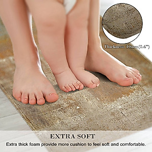 RYANZA 2 Pieces Kitchen Rugs, Abstract Anti Fatigue Non Slip Foam Cushioned Grey and Brown Art Painting Comfort Indoor Floor Mat Runner Rug Set for Laundry Office Sink Bathroom (17"x48"+17"x24")