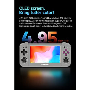 RG505 Retro Game Handheld Game Console 4.95’’ OLED Touch Screen with Android 12 System Unisoc Tiger T618 and Compatible with Google Play Store Built-in 128G TF Card