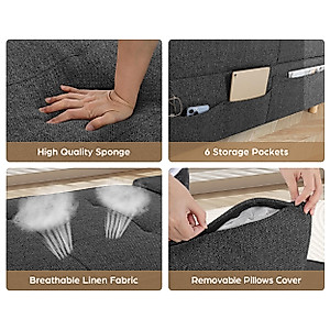 SEJOV Sleeper Sofa Chair Bed,4-in-1 Convertible Sofa Bed Chair with 6 Adjustable Backrest and Pillow, 3-Seat Pull Out Sleeper Bed Linen Fabric Modern for Bedroom Small Space Living Room Office, Black