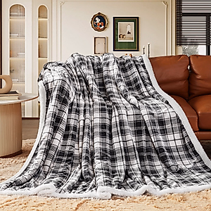 inhand Sherpa Throw Blanket, Plaid Warm Cozy Soft Throw Blankets for Couch, Bed, Sofa，Reversible Fluffy Plush Flannel Fleece Blankets and Throws for Adults Women Men(Grey, 50”x 60”)