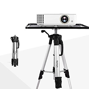Nelhalt Projector Stand, 17 to 48 inch Adjustable Height, Foldable Aluminum Alloy Tripod Stand with Mouse Pad and Ball Head for Laptop Computer DJ Equipment Holder(Silver)