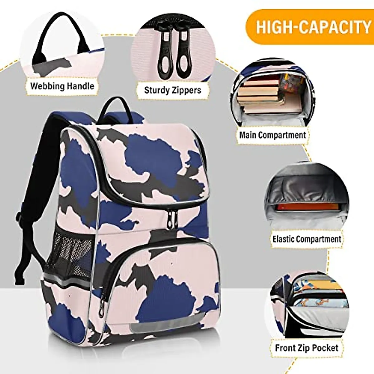 JULYTO Camouflage School Backpack for Teens Student,Reflective Stripes Laptop Backpacks 16 Inch, Lightweight Bookbag Casual Daypack Travel Bag