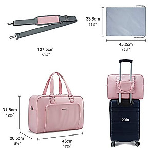 Weekender Bags for Women, BAGSMART Travel Duffle Overnight Personal Item Bag with Shoe Bag for Essentials (Pink, 27L)