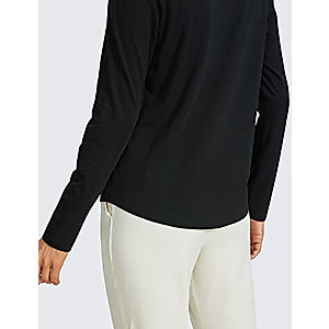 CRZ YOGA Pima Cotton Workout Long Sleeve Shirts for Women Athletic Crewneck Yoga Casual Tops Plain T-Shirt Black Large