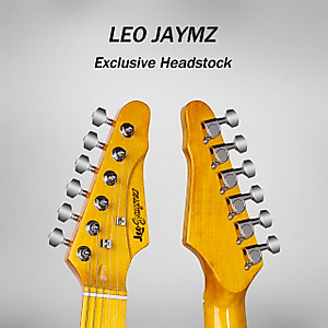 Leo Jaymz TL Style Electric Guitar with Flame Maple Top - High Gloss Mahogany Body and Hard Maple Neck - High Transparent Acrylic Pickguard (Transparent Honey Burst, Deluxe)