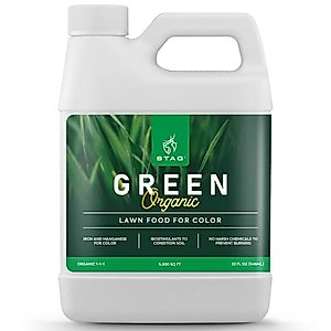 Green Organic Fertilizer - Grass Fertilizer for Greener Color & Sustained Growth, Lawn Food That Conditions & Nourishes Soil, No Harsh Chemicals Turf Care, 32 oz. Lawn Food for 5,000 sq. ft.
