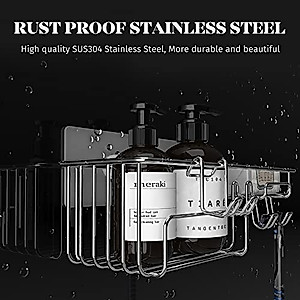 HOMOH Adhesive Shower Caddy, Bathroom Basket Shelf with Soap Dish and Hooks Wall Mounted No Drilling Rustproof Storage Organizer Racks for Bathroom, Toilet, Kitchen - 2 Pack