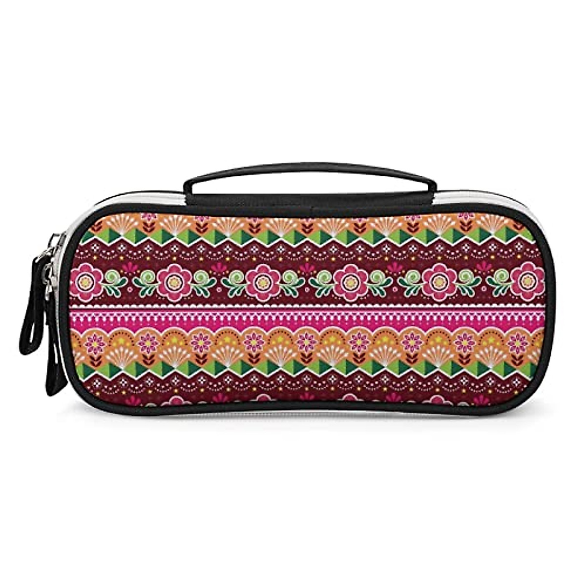 Pakistani Truck Art Seamless Pattern PU Leather Pen Pencil Bag Organizer Portable Makeup Carry Case Storage Handbag