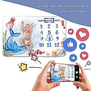 InnerSafe Baby Milestone Blanket| Original Design Baby Monthly Milestone Blanket Boy Girl|Baby Photography Props Blanket| 60'x40' Ocean World (Vacuum-Packed)