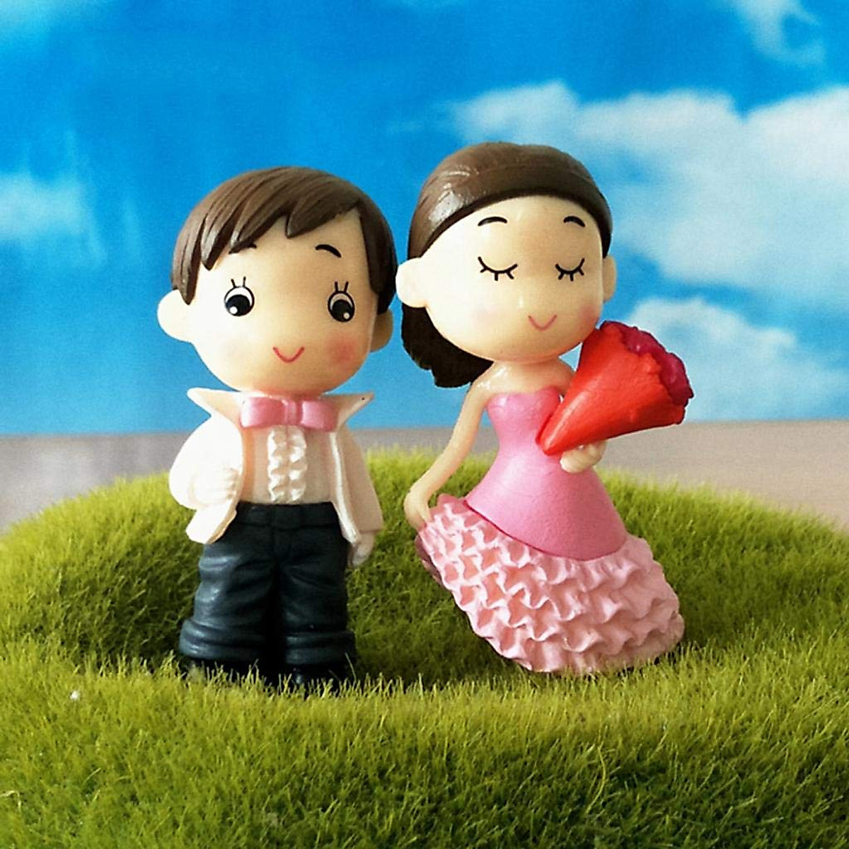 Gilroy Miniature Couple Brides Groom Wedding Figurines Landscape Ornaments Mini Resin Fairy Garden Bonsai Dollhouse Decorations Romantic